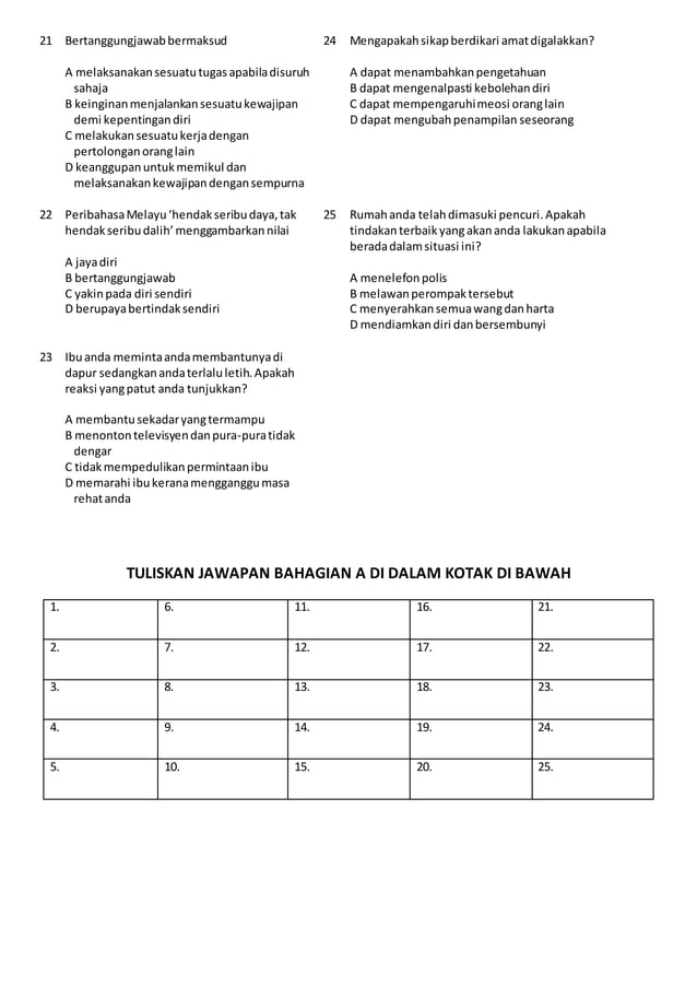 SOALAN UJIAN MAC PENDIDIKAN MORAL TINGKATAN 2 | DOCX