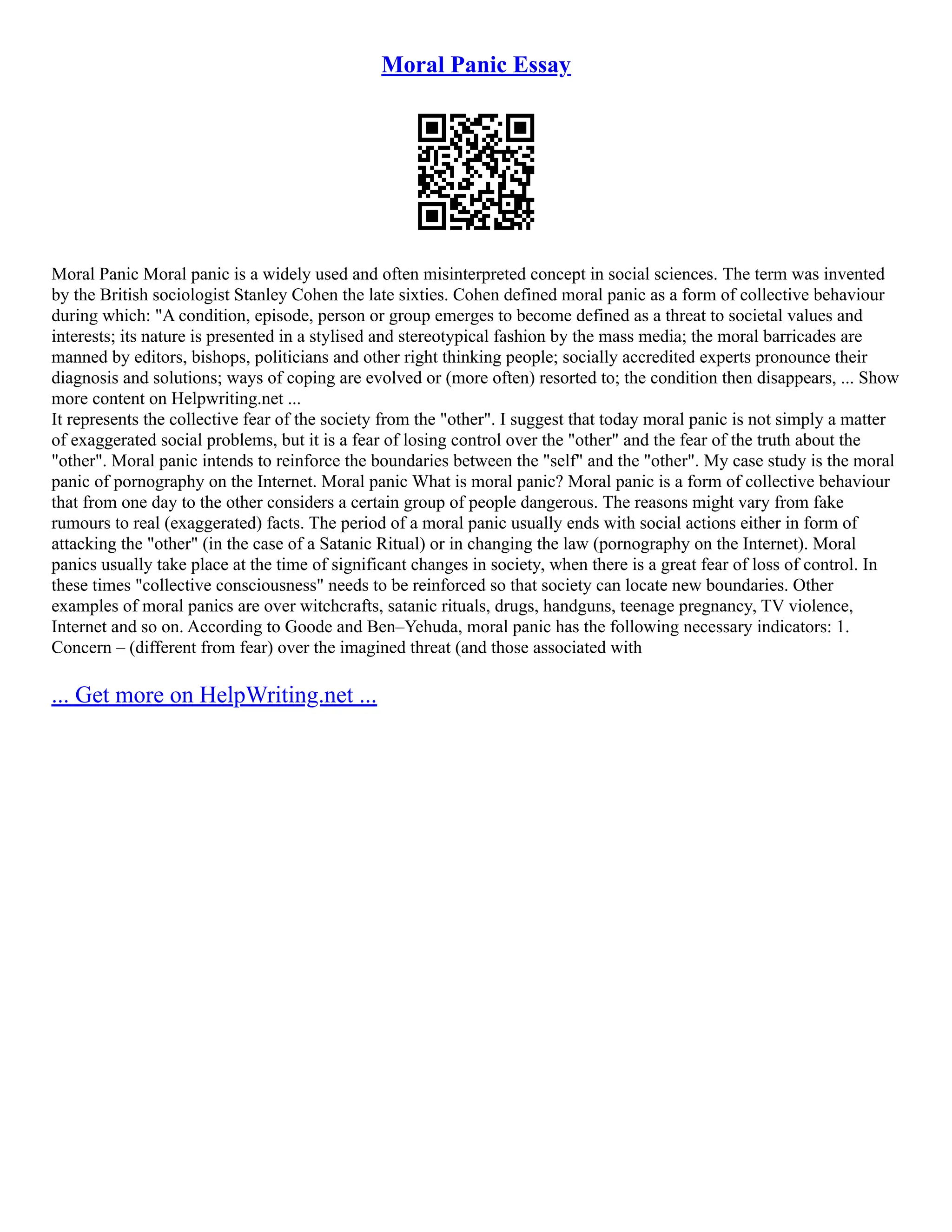 Moral Panic Essay | PDF