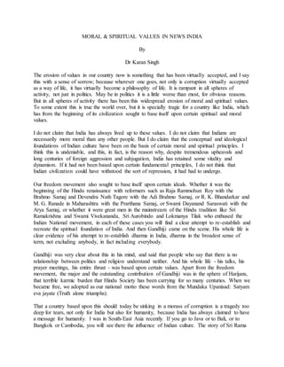 Moral & spiritual values in news india | DOCX
