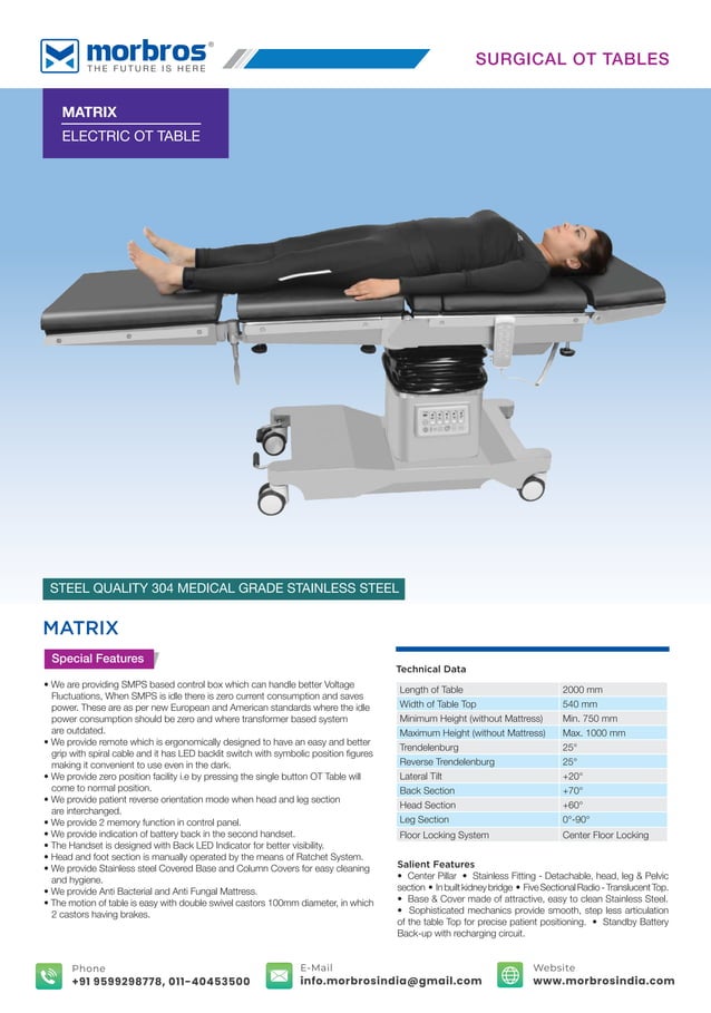 Matrix Electric Operation Theatre Tables | PDF