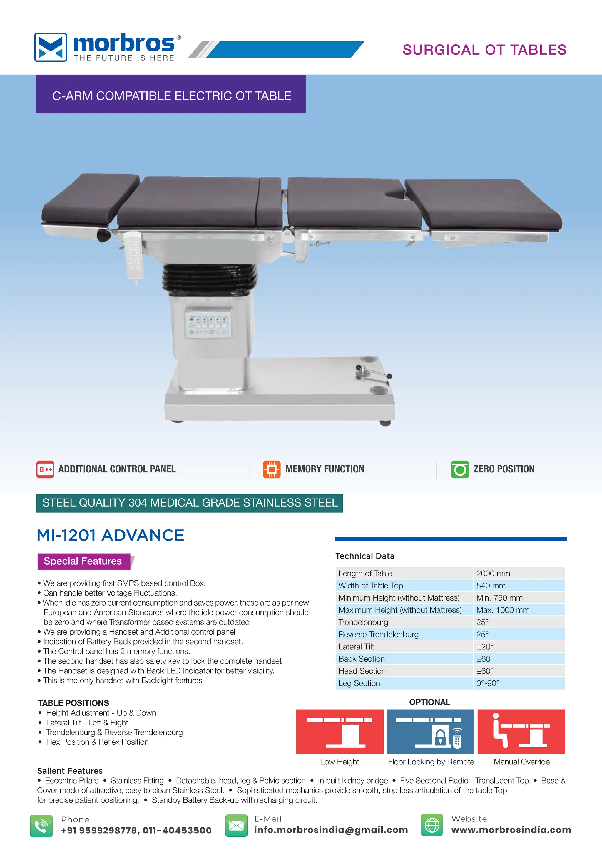 C-ARM Compatible Electric Operation Theatre Table MI-1201 Advance | PDF