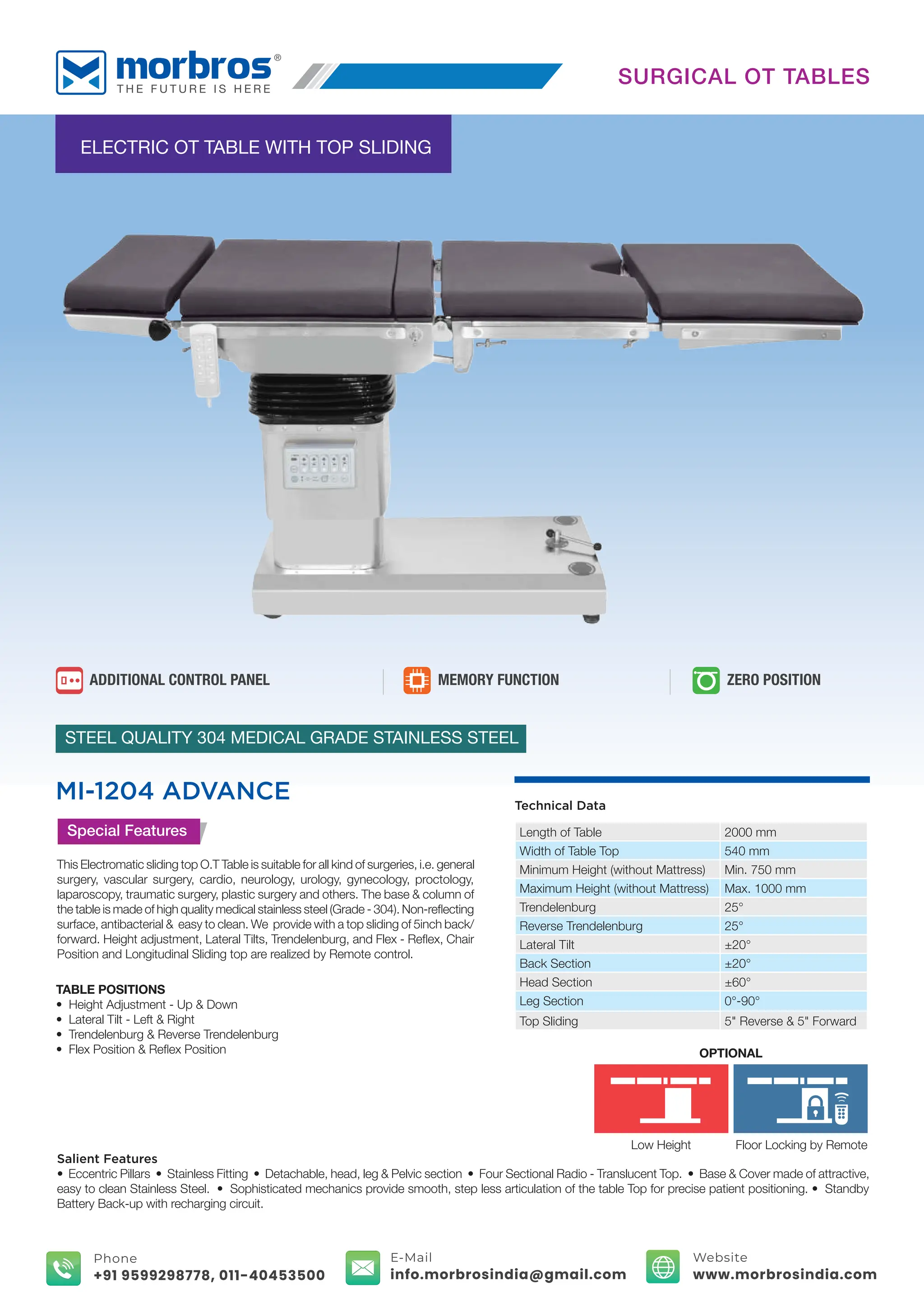Electric OT Table With Top Sliding MI-1204 Advance | PDF