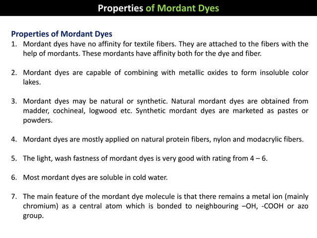 Mordant Dyes | PPTX | Chemistry | Science