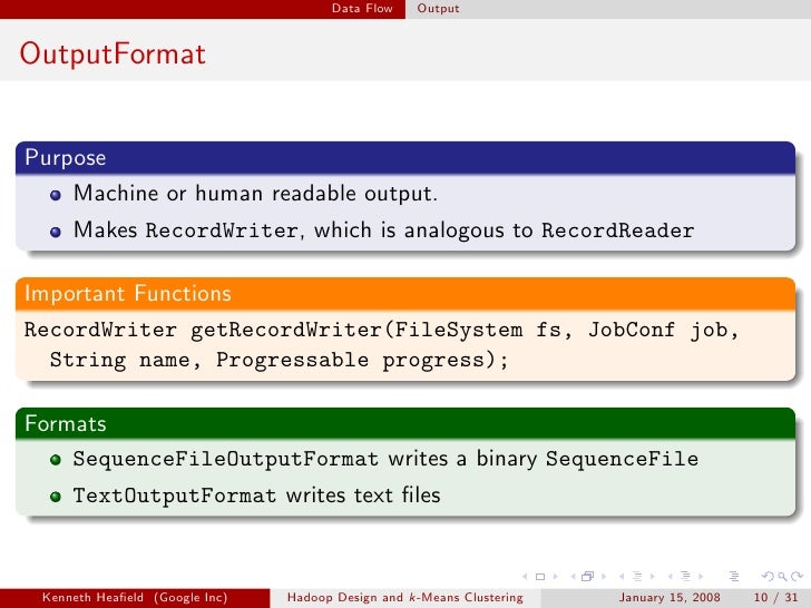 Hadoop Design and k -Means Clustering