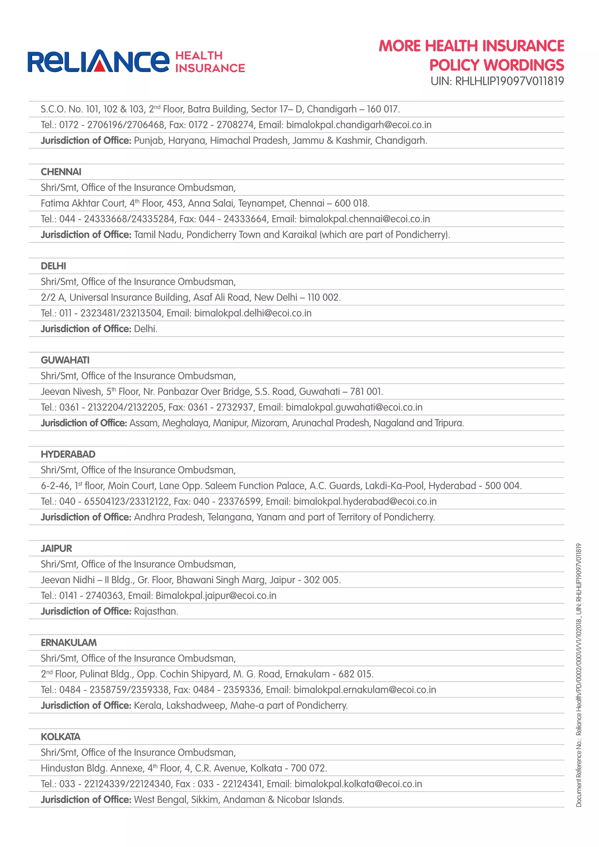 More Health Insurance Policy Wording - Reliance Health Insurance | PDF