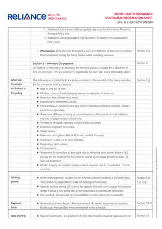 More Health Insurance Policy Wording - Reliance Health Insurance | PDF