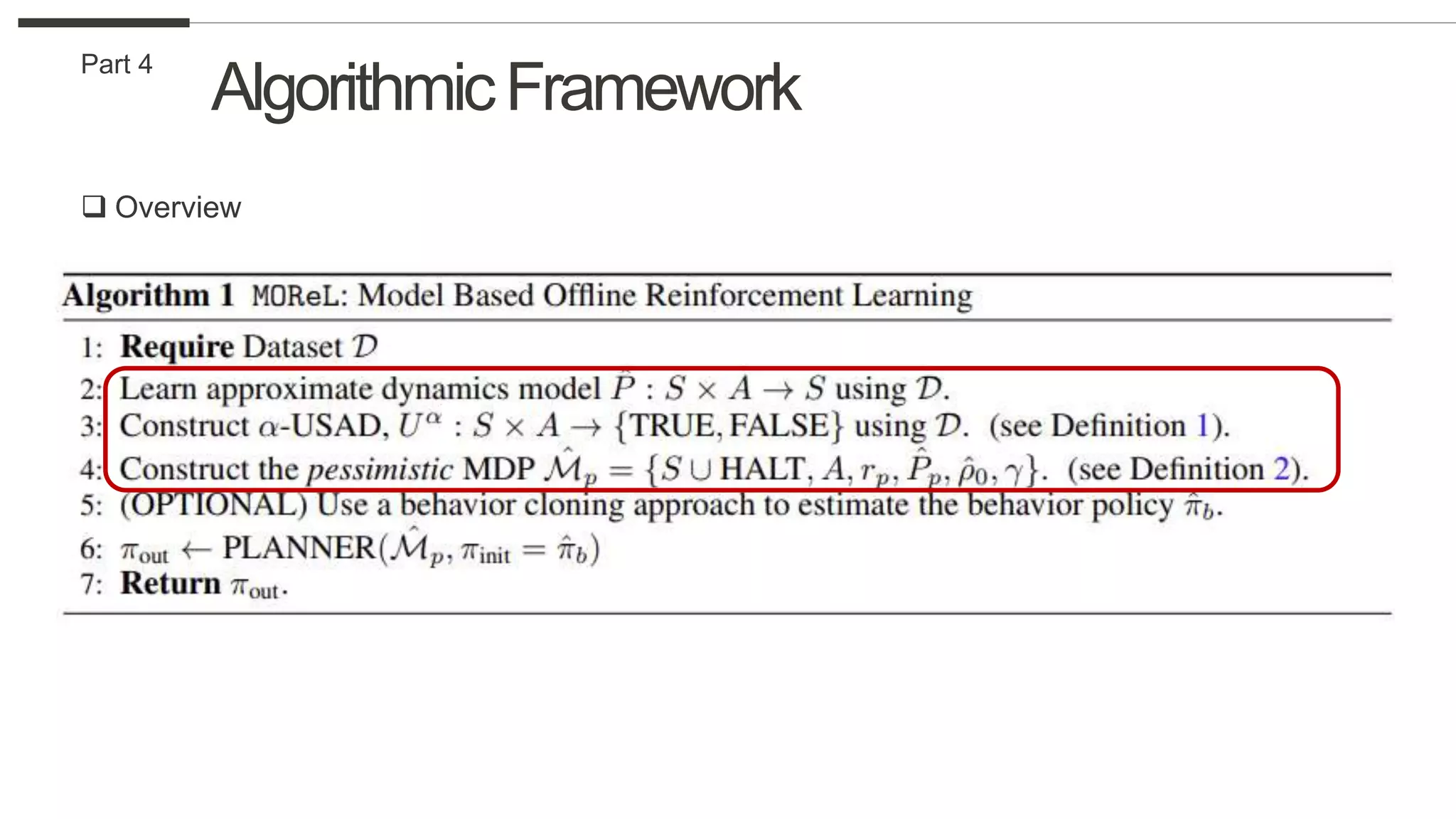 MOReL: Model-Based Offline Reinforcement Learning | PPTX