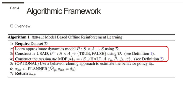 MOReL: Model-Based Offline Reinforcement Learning | PPTX