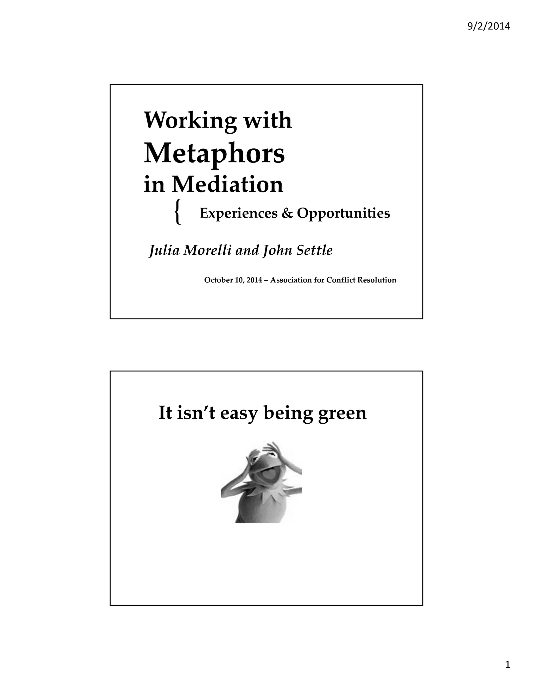Morelli: Working with metaphors in mediation: Beyond feedback and ...
