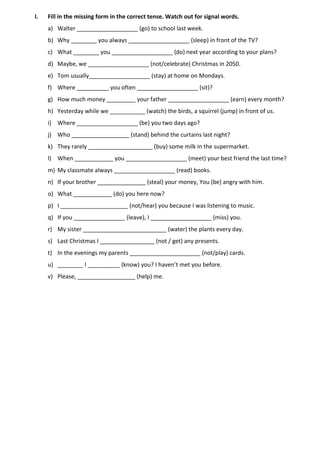 Fill in the missing form in the correct tense | PDF