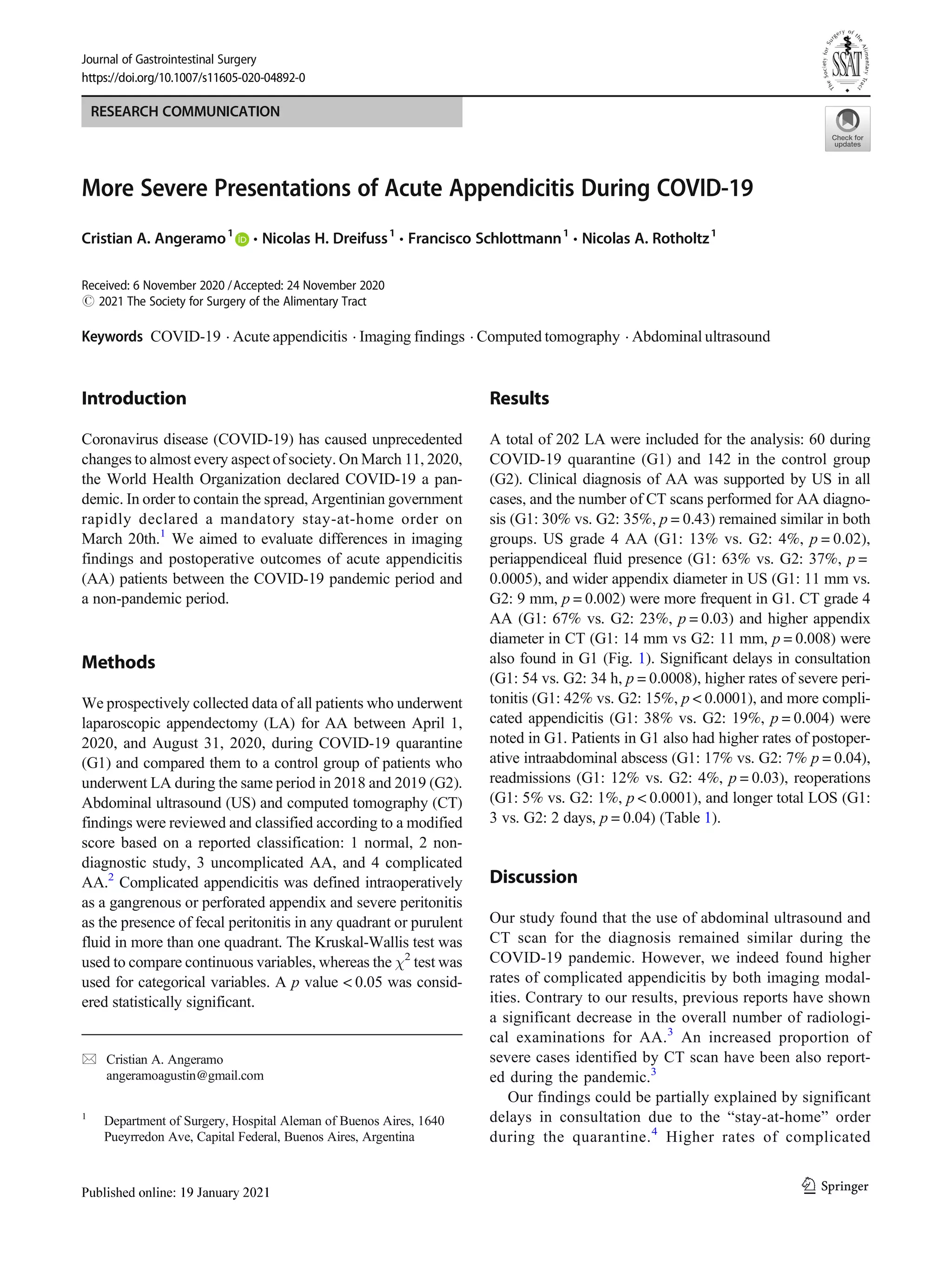 More severe presentations of acute appendicitis during covid 19 | PDF