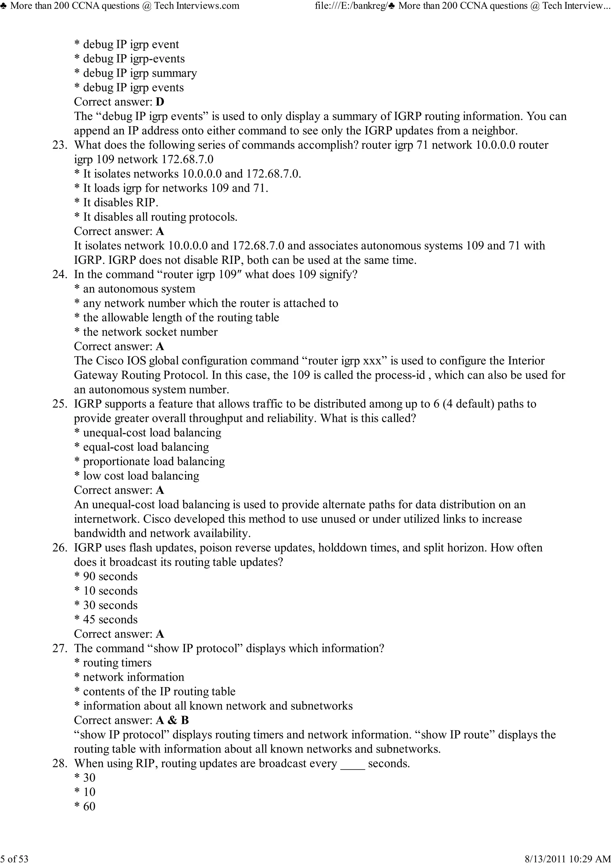 More than 200 CCNA Question Answer | PDF | Computer Networking | Computing