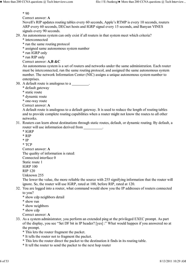 More than 200 CCNA Question Answer | PDF | Computer Networking | Computing
