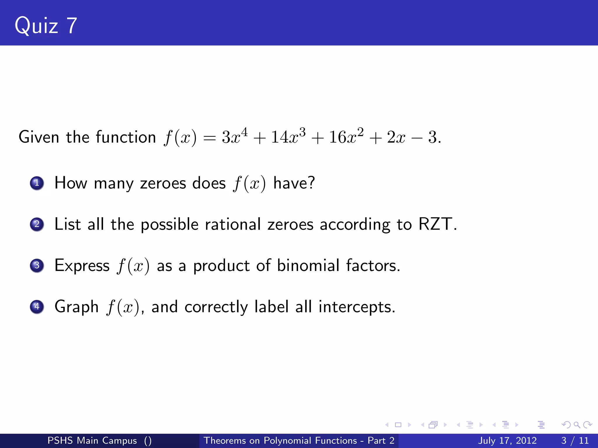 More theorems on polynomial functions | PPT