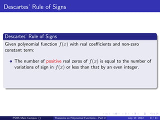 More theorems on polynomial functions | PPT