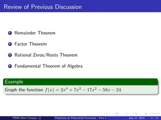 More theorems on polynomial functions | PPT