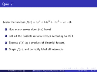 More theorems on polynomial functions | PPT