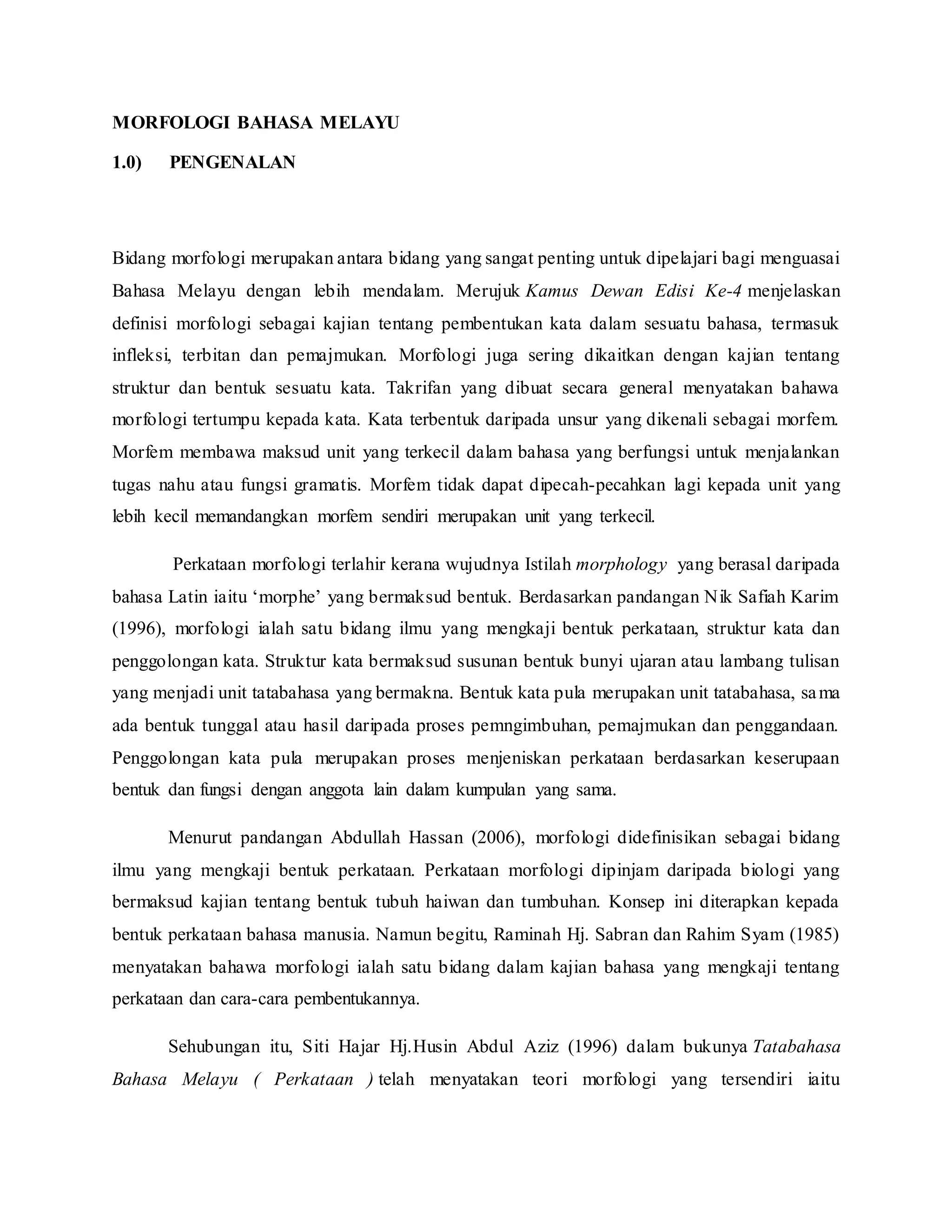 Morfologi bahasa melayu | DOCX