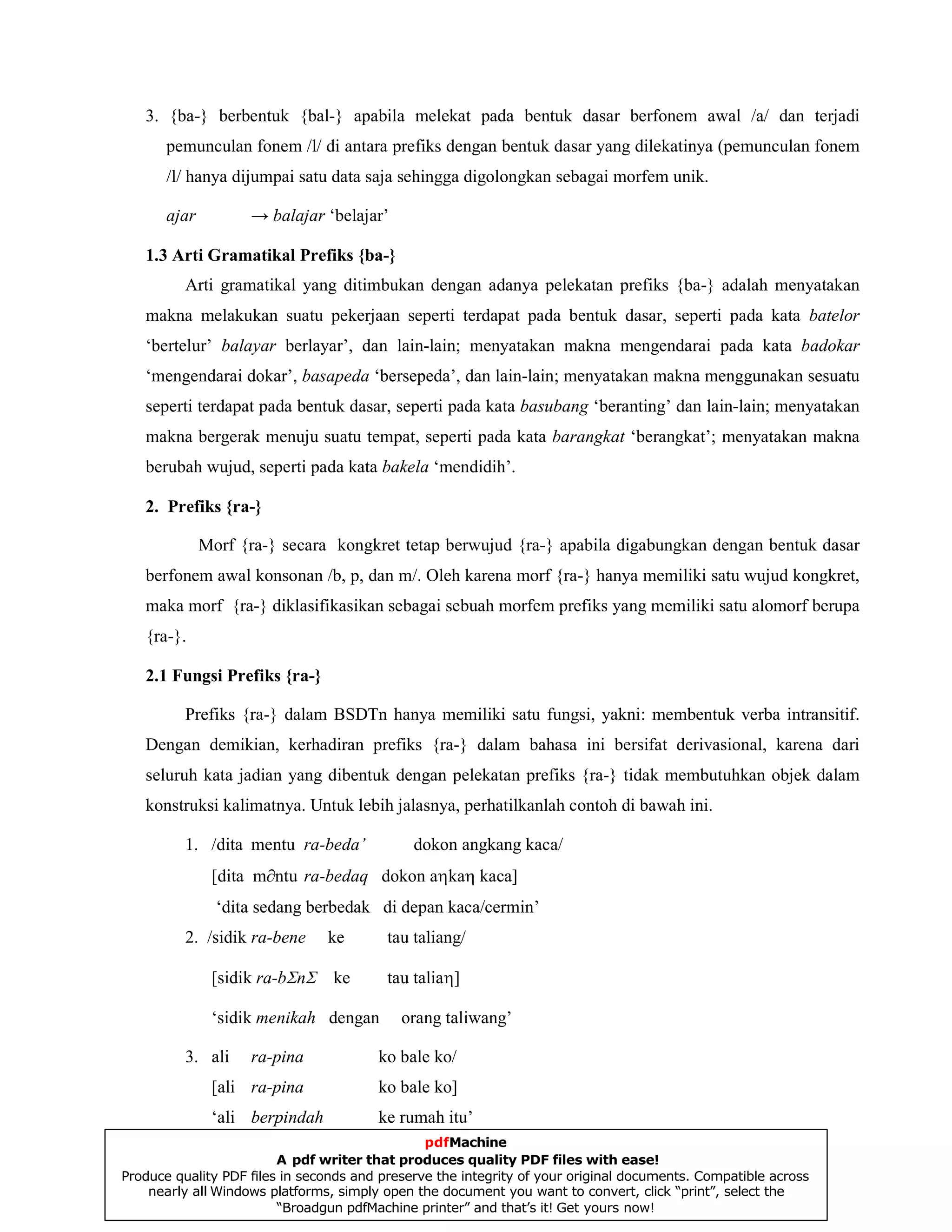 Morfologi Dan Morfofonemik Bahasa Sumbawa Dialek Tongo | PDF
