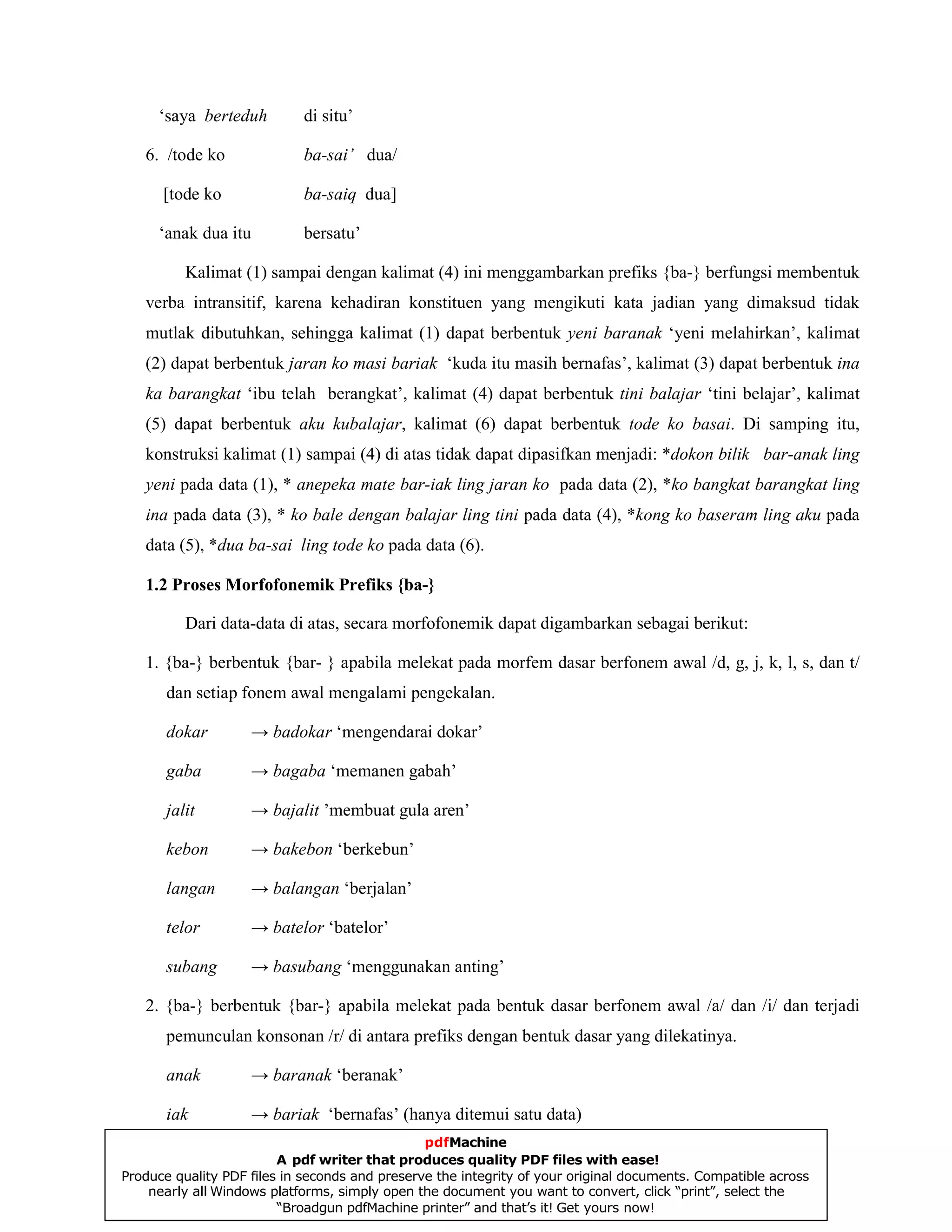 Morfologi Dan Morfofonemik Bahasa Sumbawa Dialek Tongo | PDF
