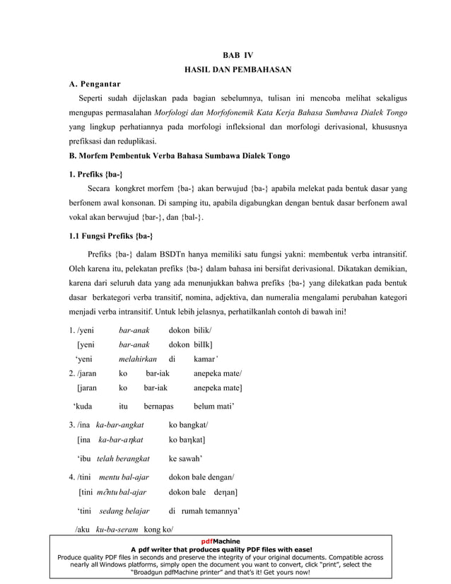 Morfologi Dan Morfofonemik Bahasa Sumbawa Dialek Tongo | PDF