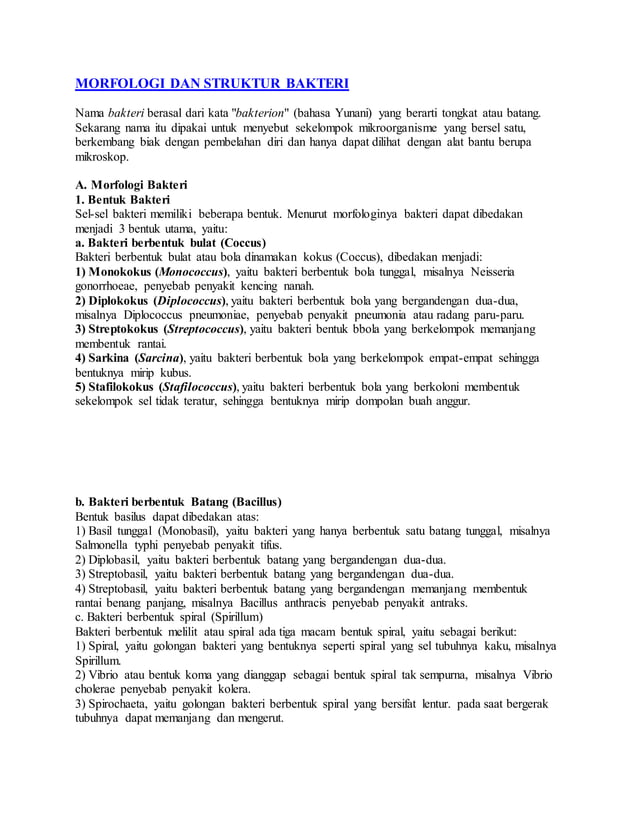 Morfologi dan struktur bakteri | DOCX