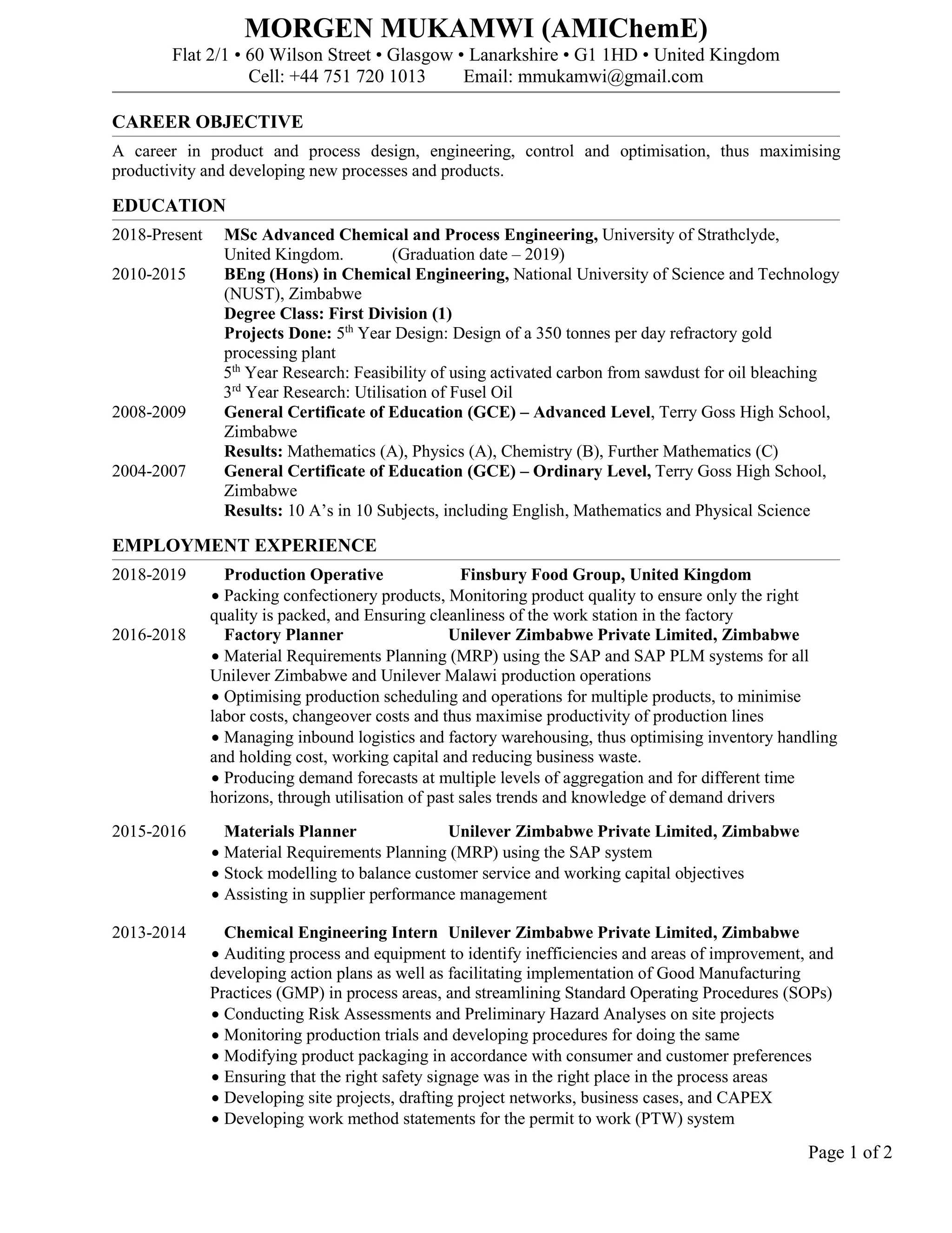 Morgen mukamwi cv jan 2019 - e | PDF