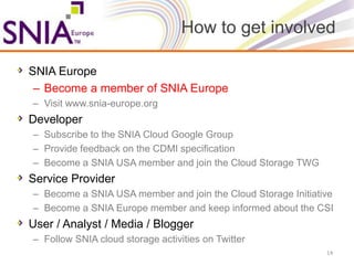 SNIA – Standard e scenari per il Cloud Storage | PDF