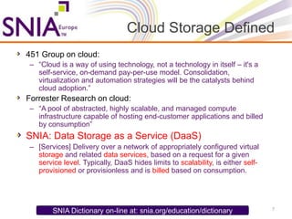 SNIA – Standard e scenari per il Cloud Storage | PDF