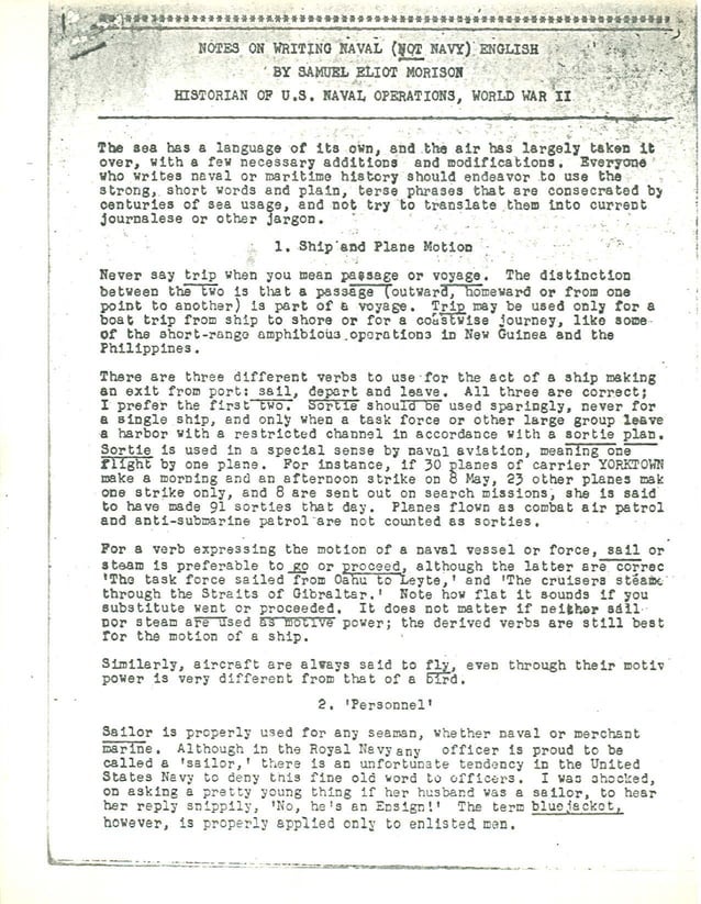 Samuel Eliot Morison's notes on writing naval english | PDF