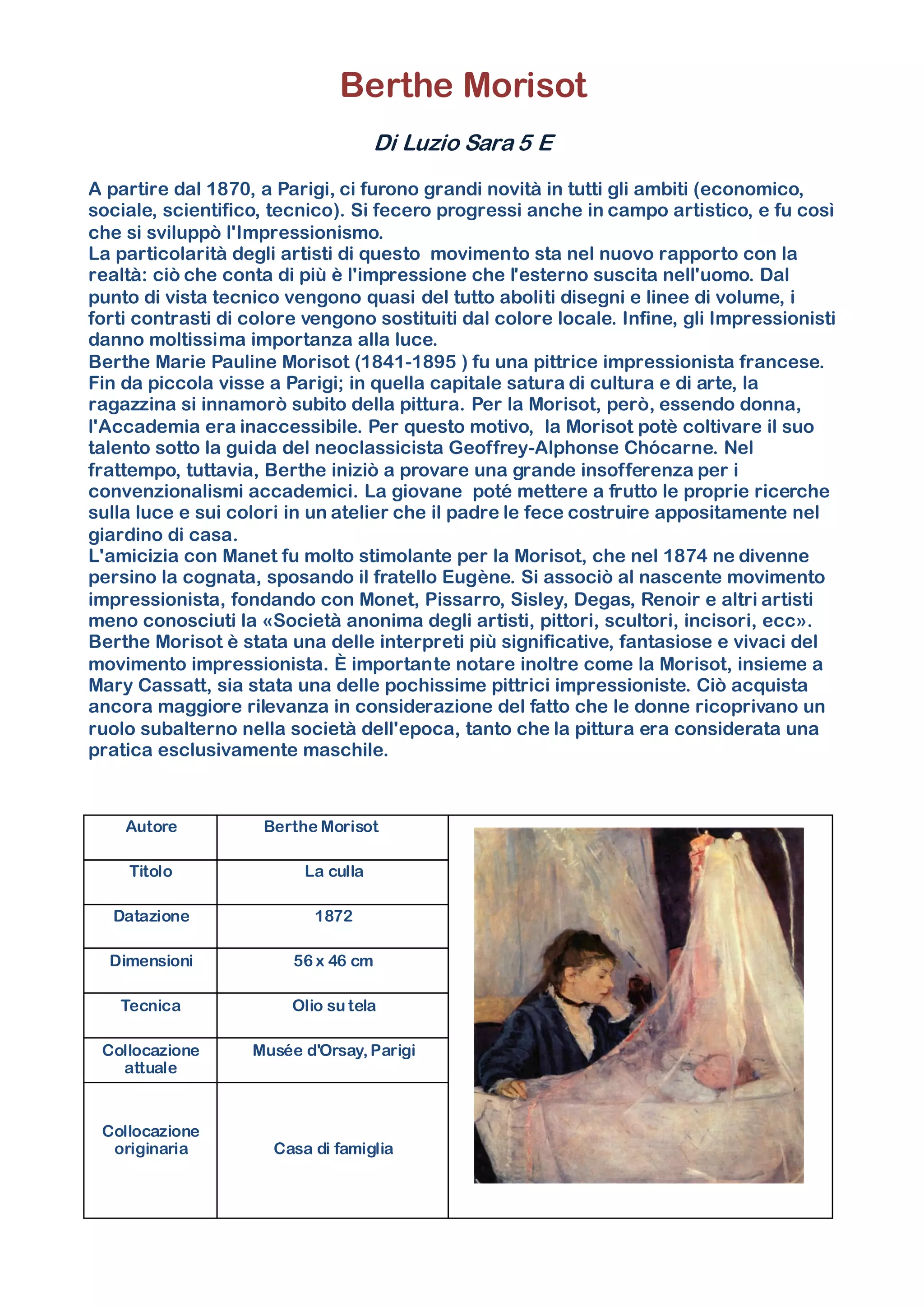 Gli impressionisti minori:Berthe Morisot | PDF