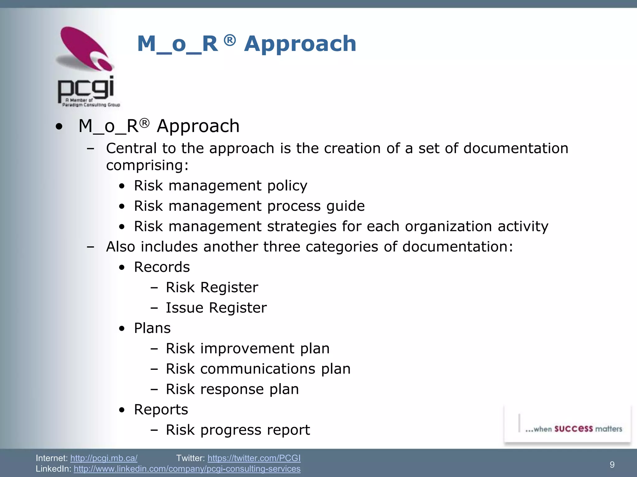 M_o_R Management of Risk Overview Paradigm Consulting Group (PCGI) | PDF