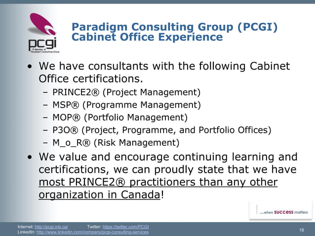 M_o_R Management of Risk Overview Paradigm Consulting Group (PCGI ...