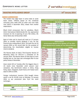 Morning Newsletter Stock Market 14th january | PDF | Stocks and Bonds ...