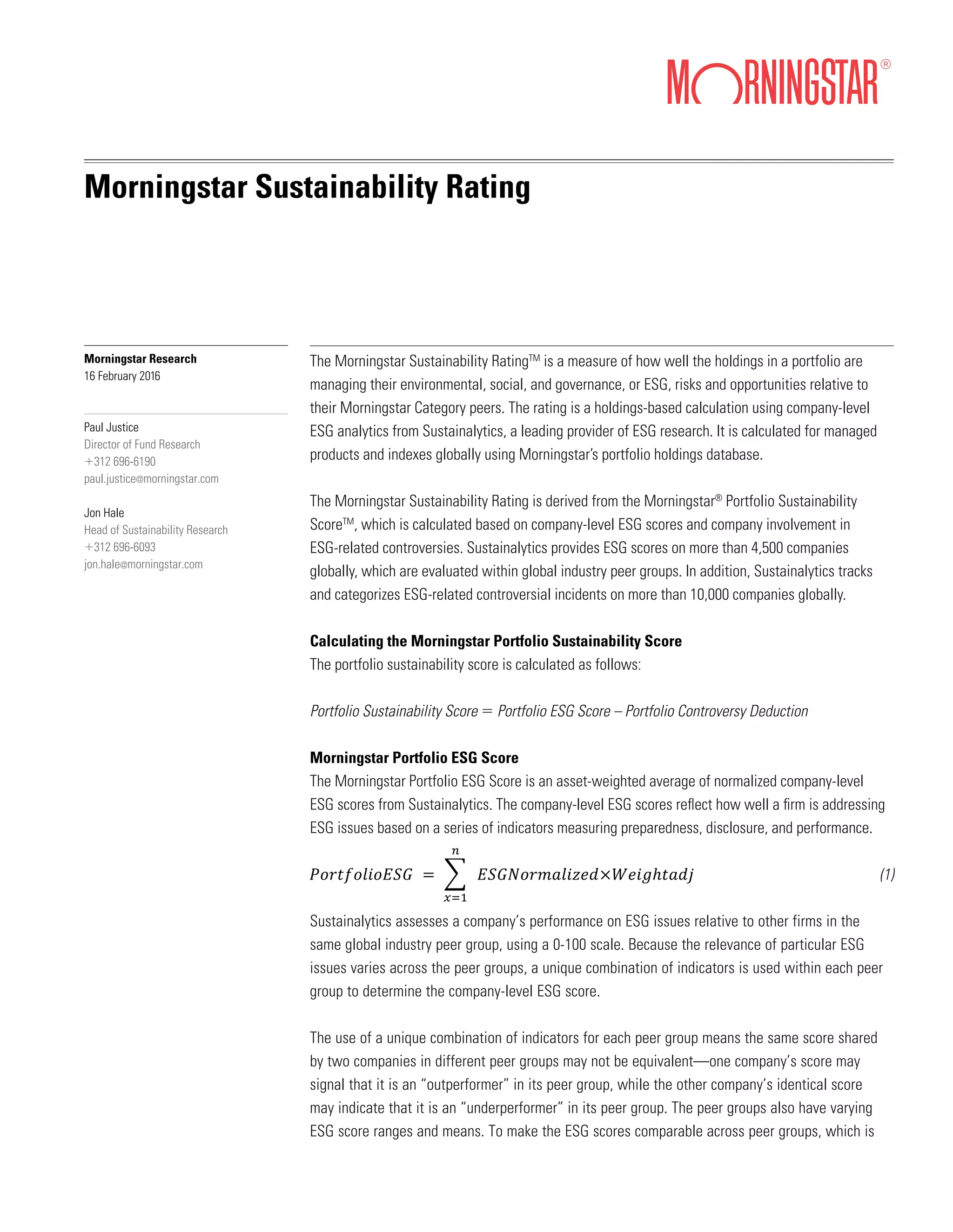 Morningstar Sustainability Rating Methodology | PDF