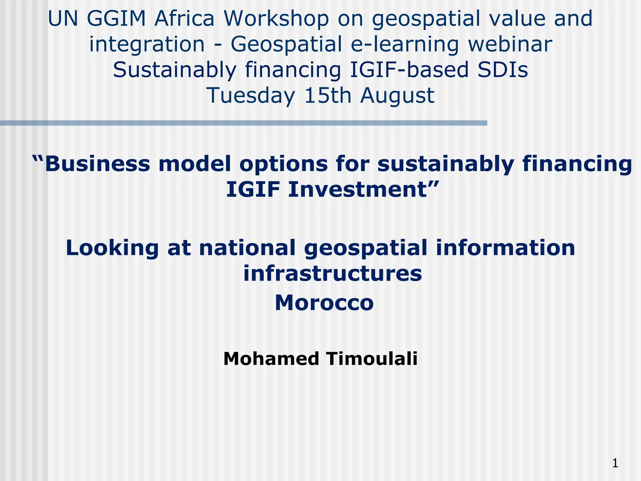 “Business model options for sustainably financing IGIF Investment ...