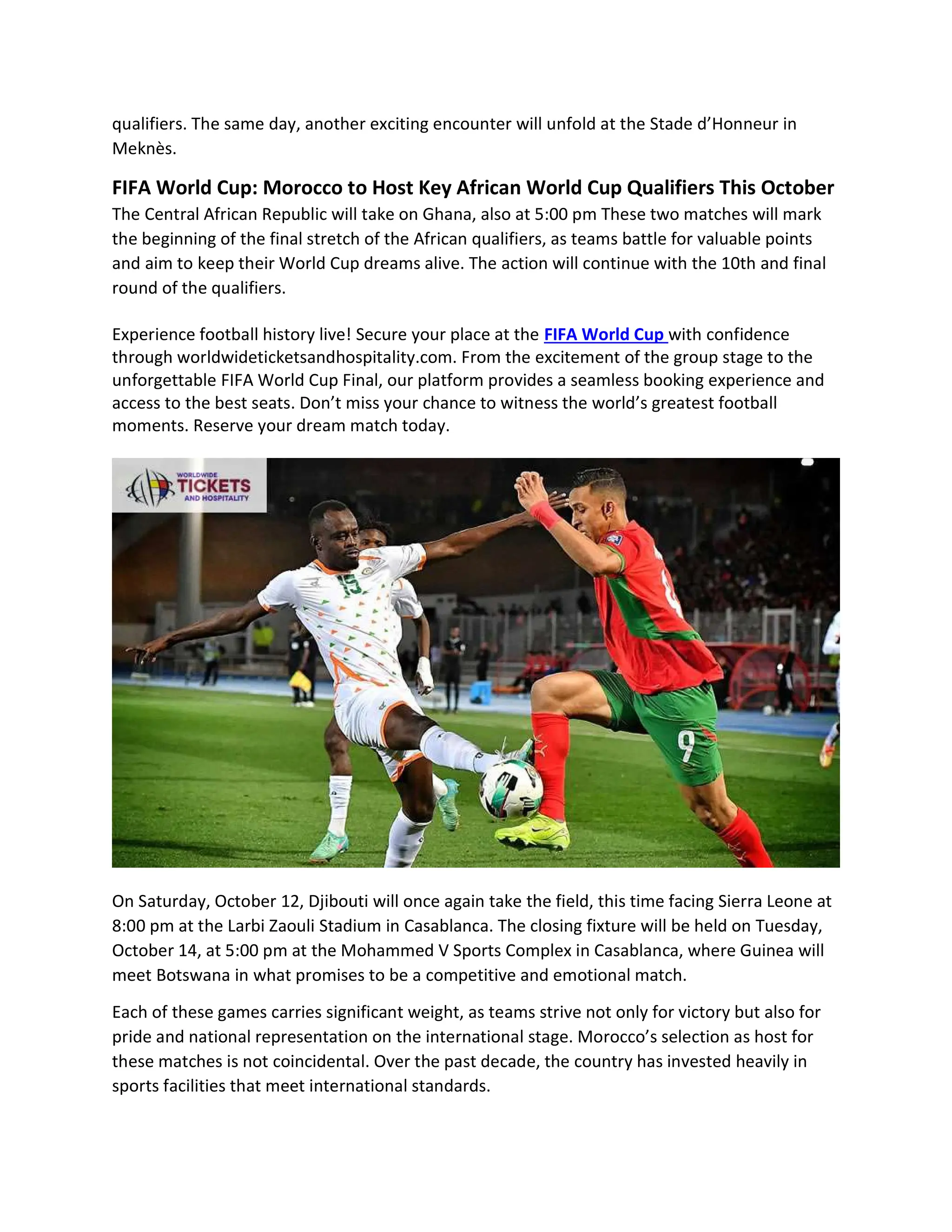 Morocco FIFA World Cup Morocco to Host Four African Qualifiers for ...