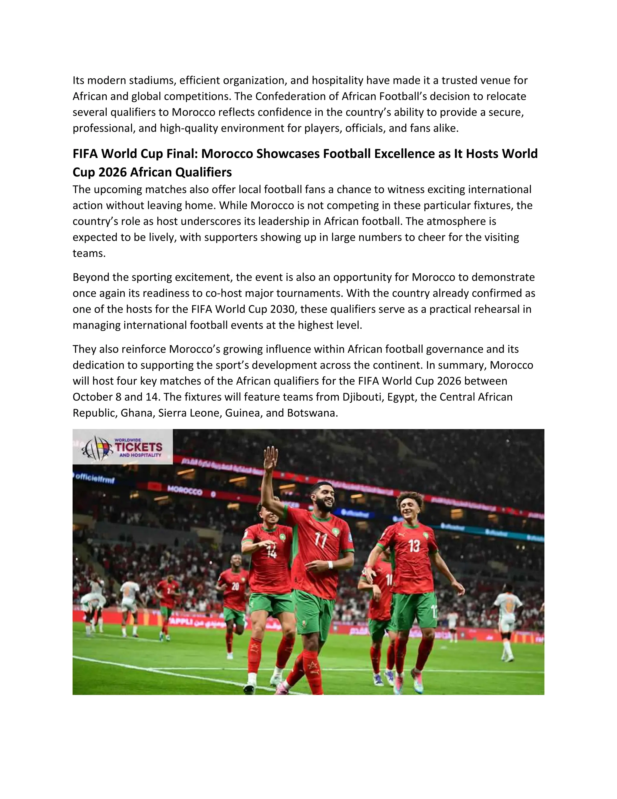 Morocco FIFA World Cup Morocco to Host Four African Qualifiers for ...