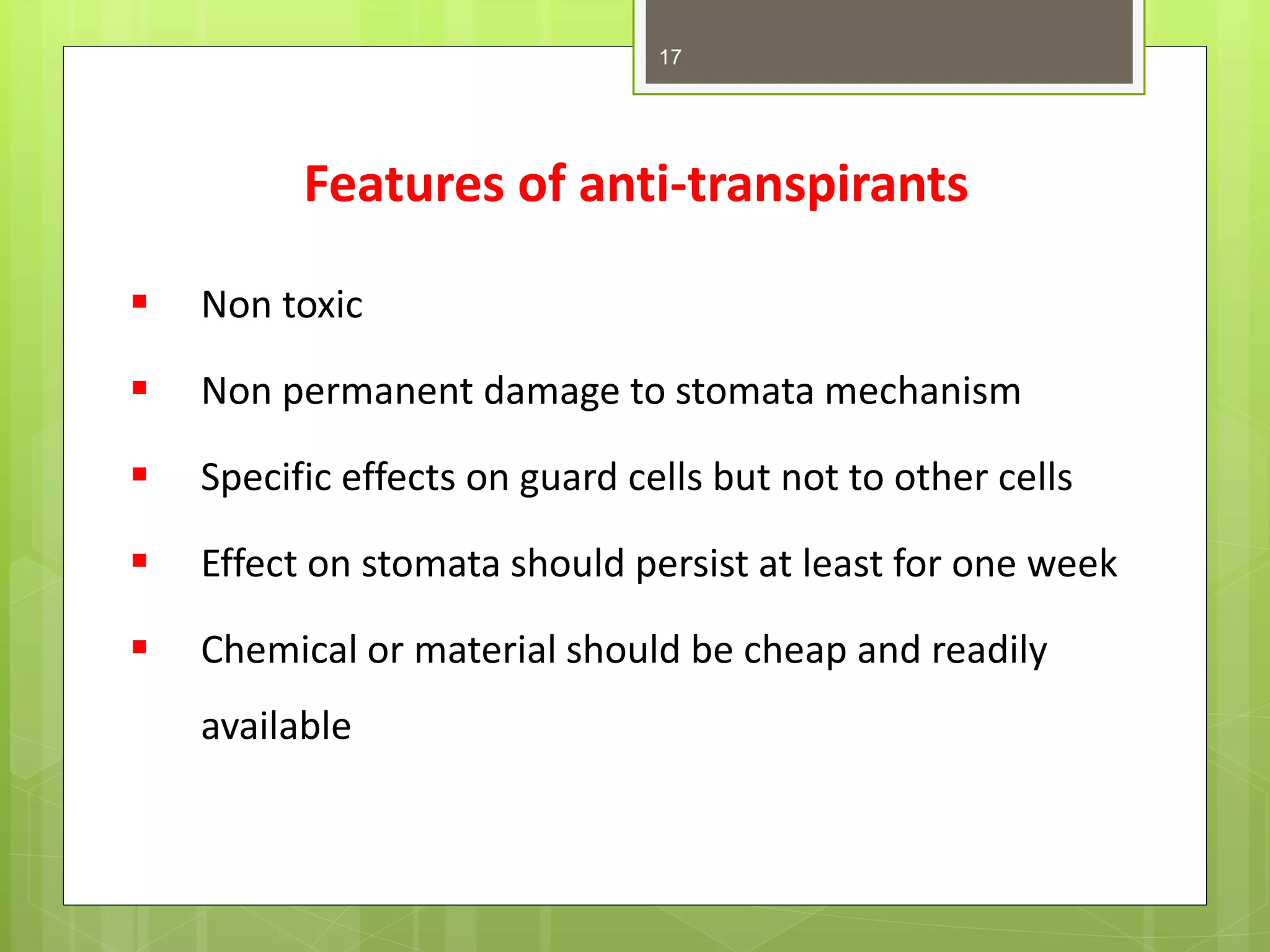 Morphactins, Anti-transpirants, Anti-auxins and Anti-oxidants | PPTX