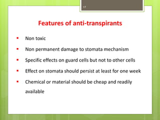 Morphactins, Anti-transpirants, Anti-auxins and Anti-oxidants | PPTX