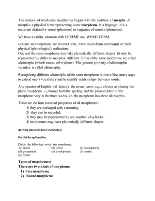 Morpheme and its types in detail | DOCX