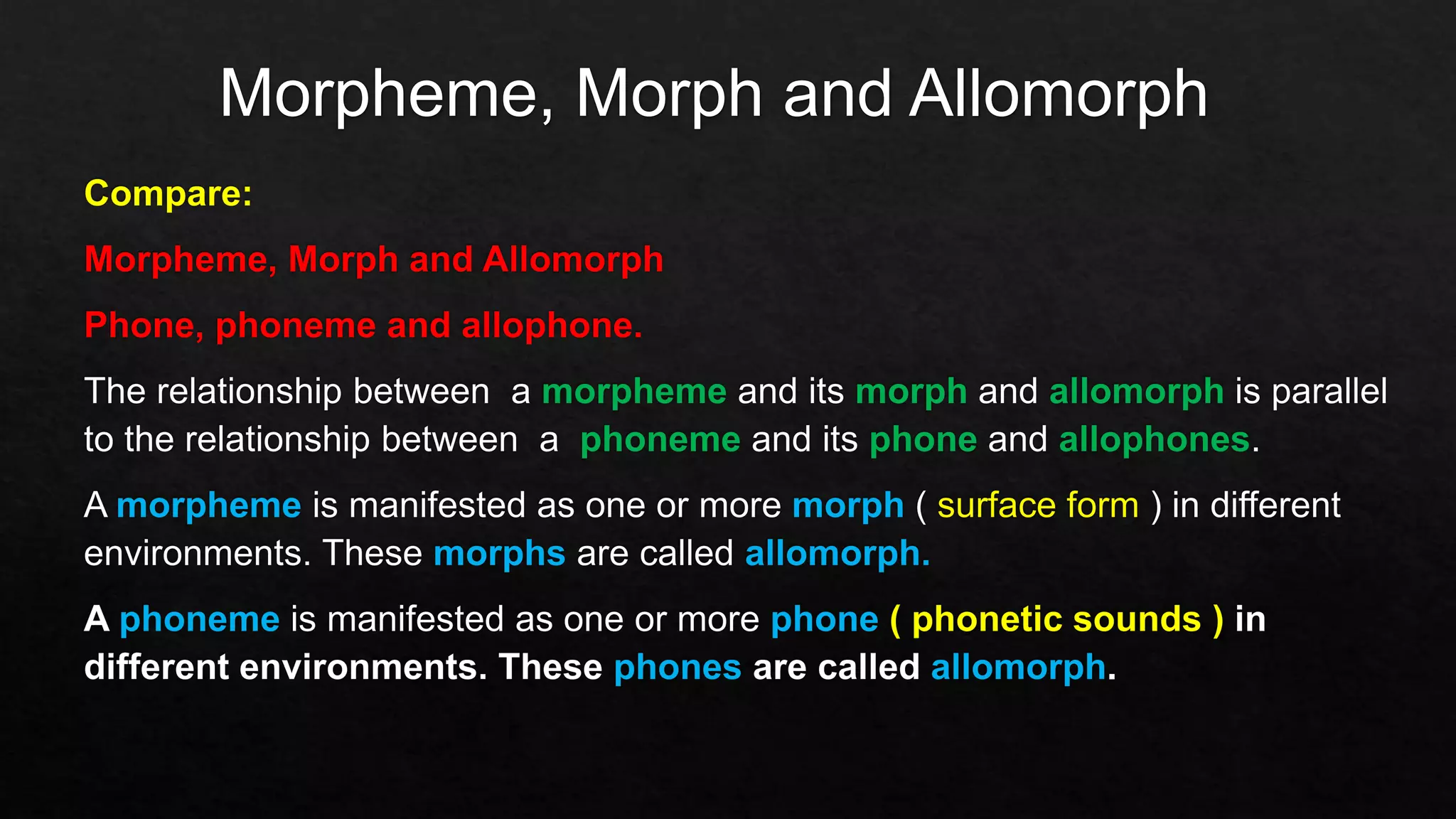 Morpheme, morph and allomorph | PPTX
