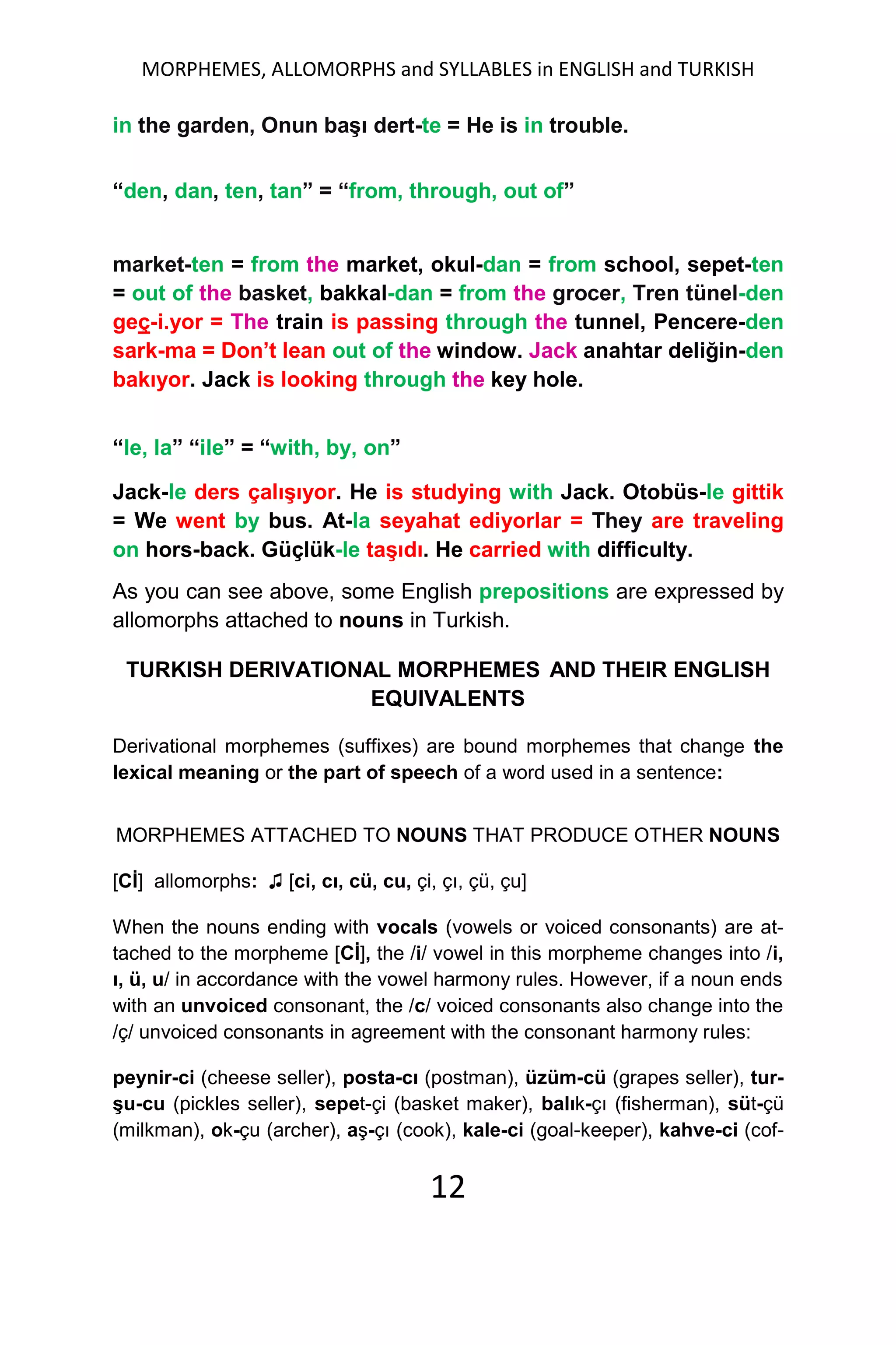 Morphemes , allomorphs and syllables in english and turkish | PDF