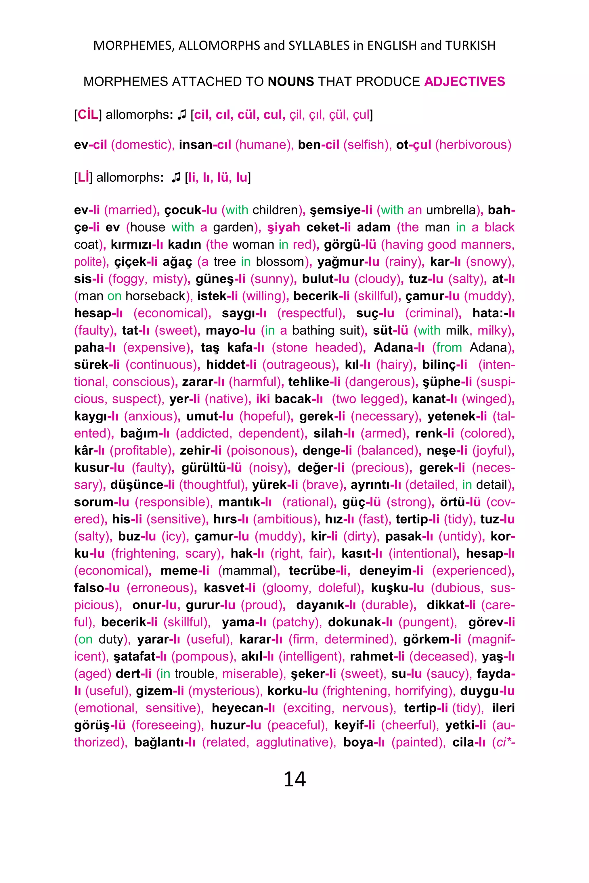 Morphemes , allomorphs and syllables in english and turkish | PDF