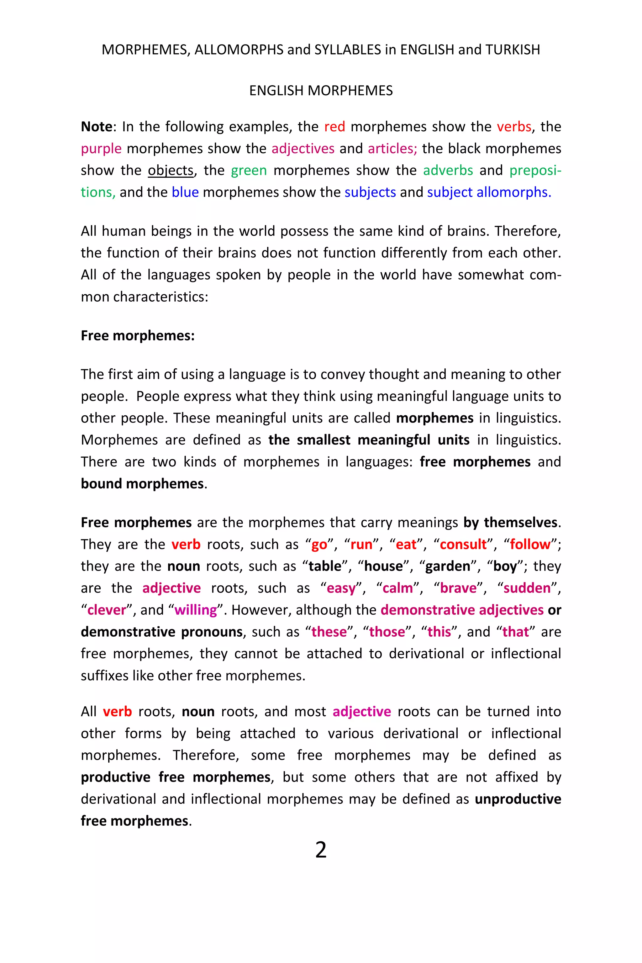 Morphemes , allomorphs and syllables in english and turkish | PDF