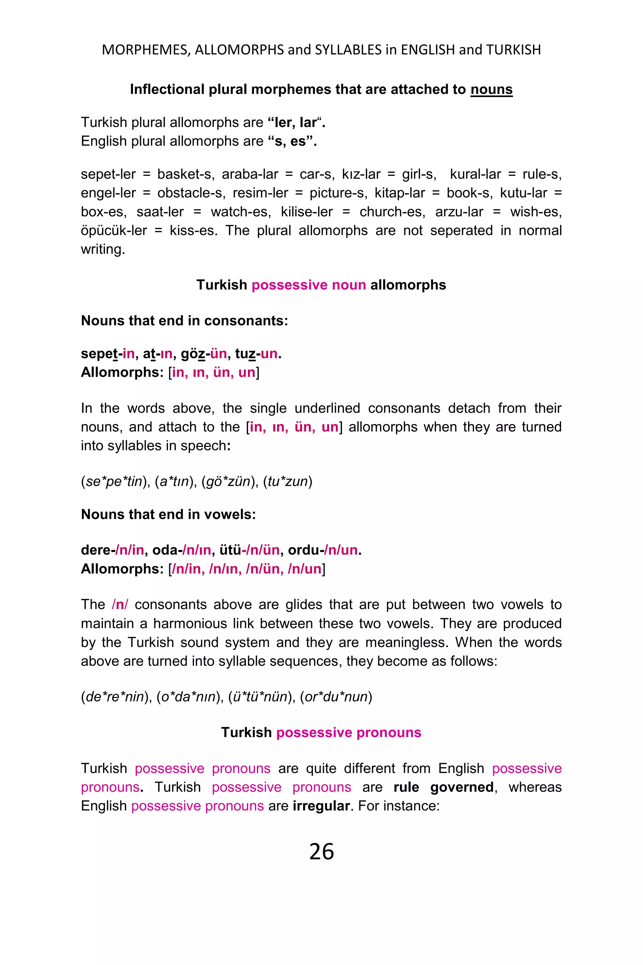 Morphemes , allomorphs and syllables in english and turkish | PDF