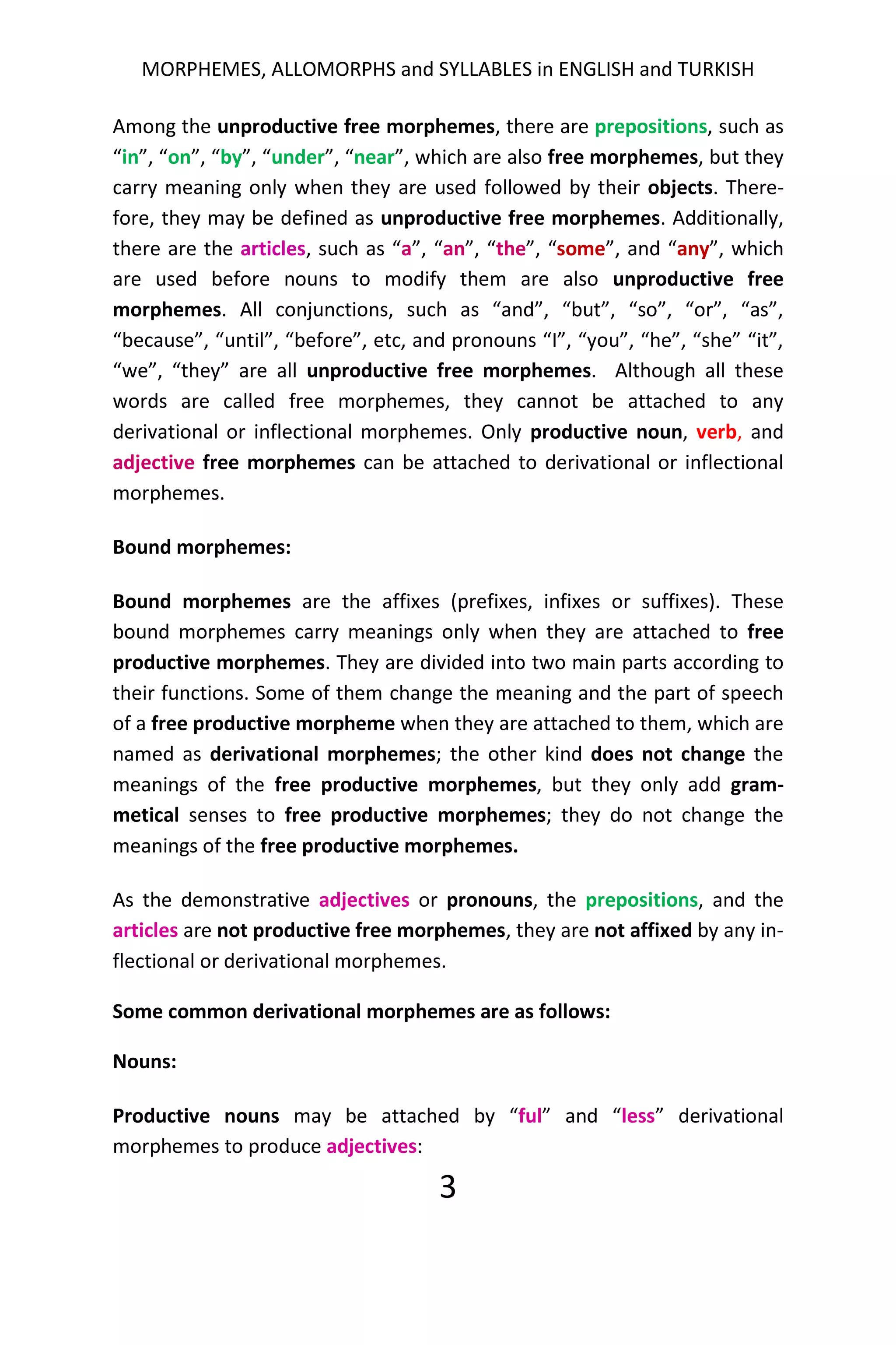 Morphemes , allomorphs and syllables in english and turkish | PDF