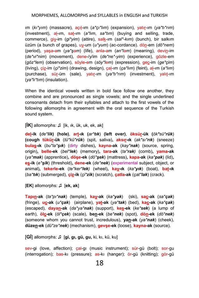 Morphemes , allomorphs and syllables in english and turkish | PDF