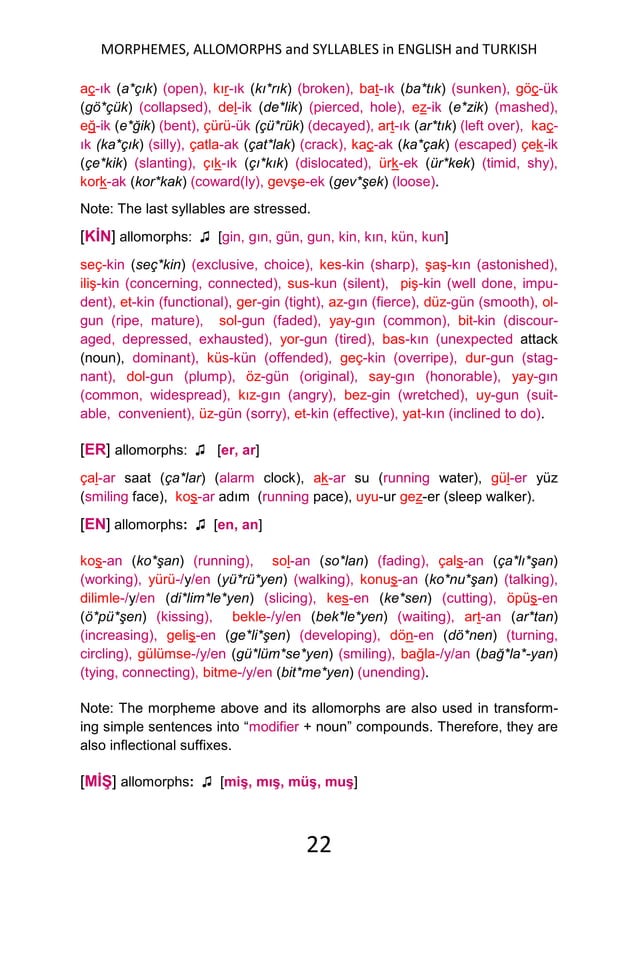 Morphemes , allomorphs and syllables in english and turkish | PDF