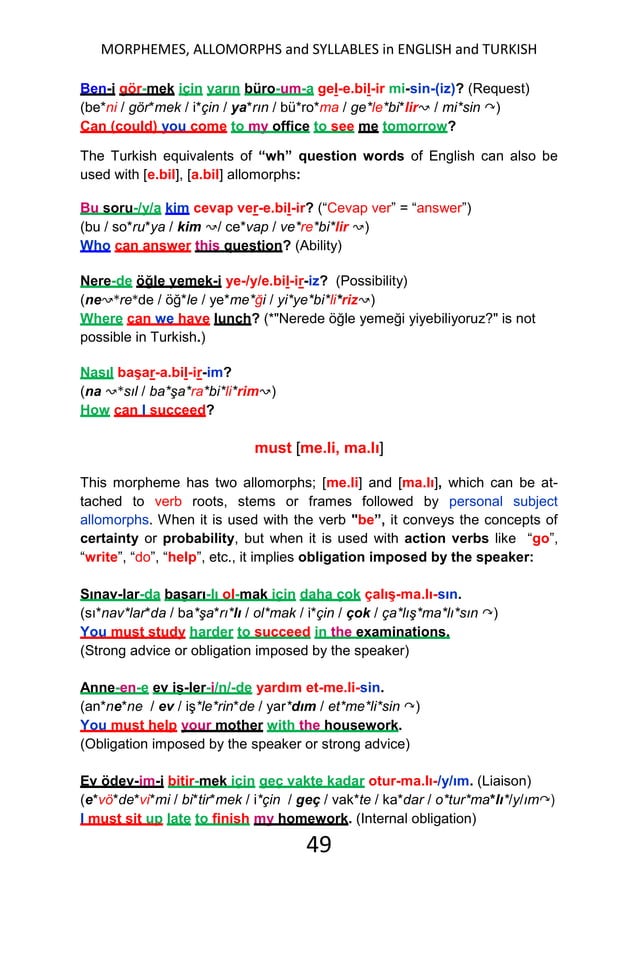 Morphemes , allomorphs and syllables in english and turkish | PDF